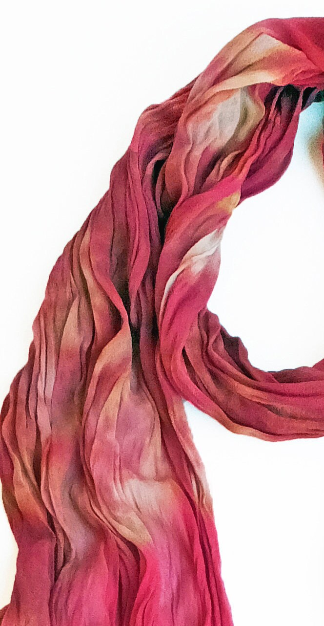 Red scarf red silk scarf red chiffon scarf red crinkle | Etsy