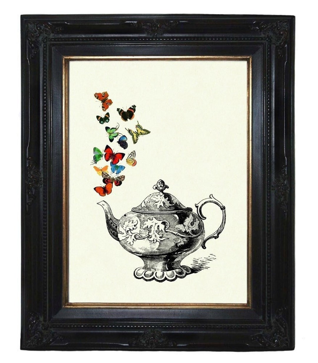 Teapot Butterflies Tea Party Kitchen Cottagecore Shabby Chic ...