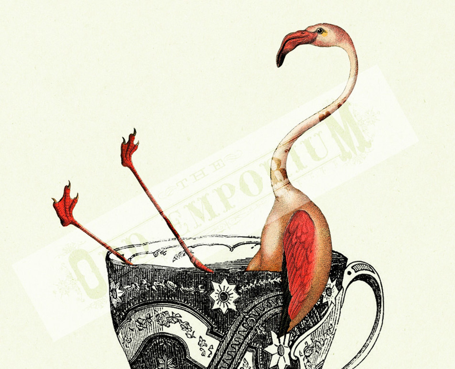 Pink Flamingo Bathing in a Tea Cup Party Cottagecore - Victorian ...