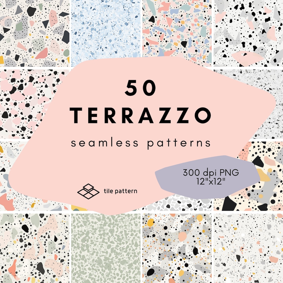 50 Terrazzo Seamless Patterns, Retro, Digital Paper, Tile Pattern ...