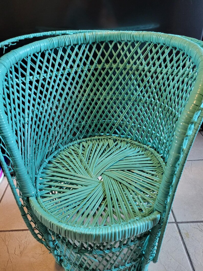 Vintage Kids Turquoise Wicker Chair - Etsy