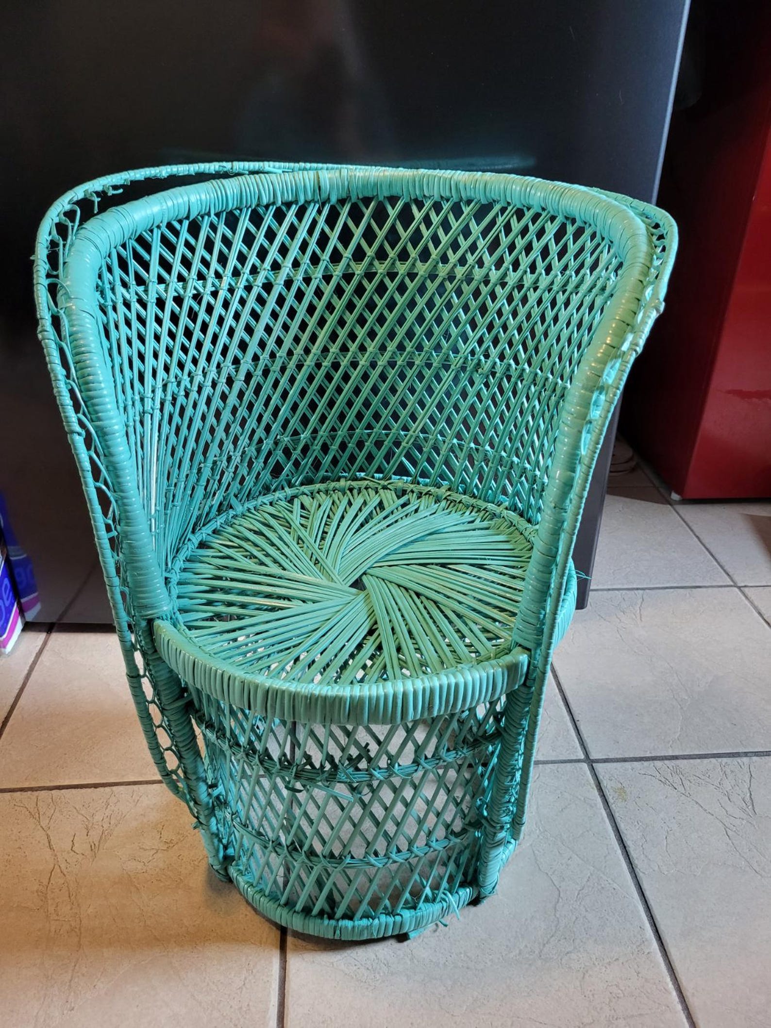 Vintage Kids Turquoise Wicker Chair - Etsy