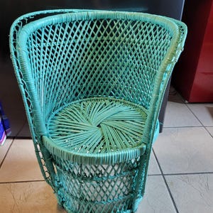 Vintage Kids Turquoise Wicker Chair - Etsy