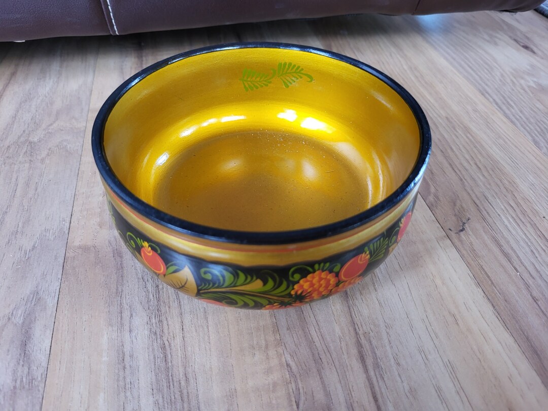 Vintage Russian Khokhloma Lacquerware Hand Painted Bowl - Etsy