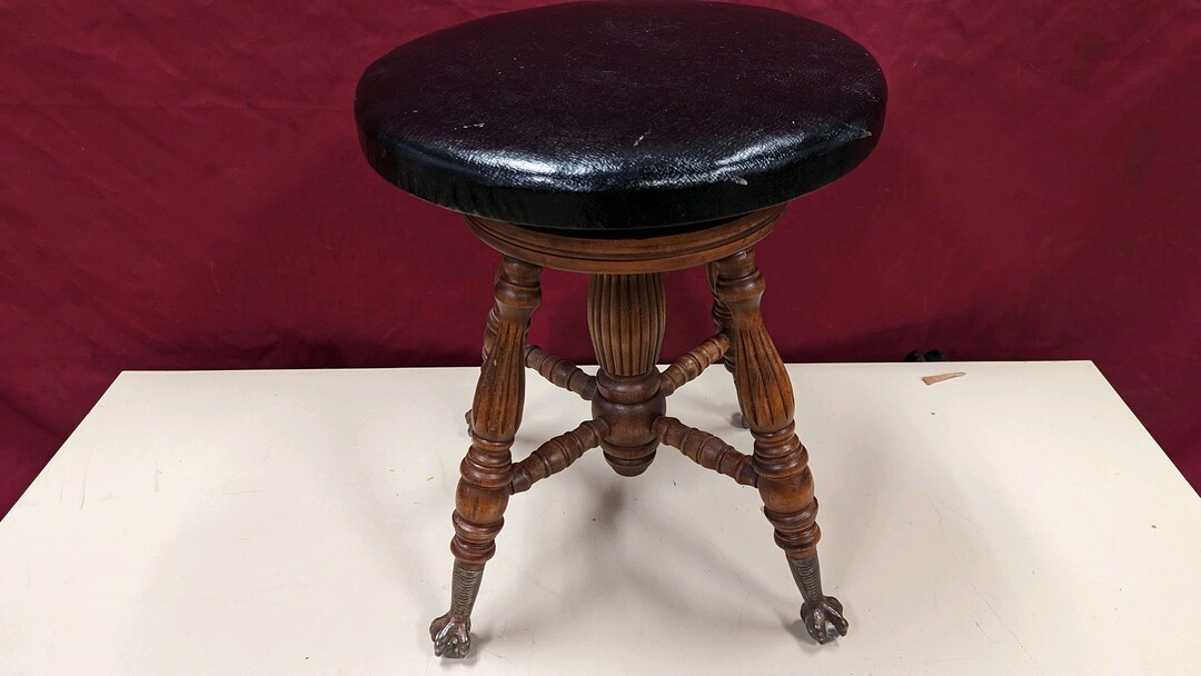Vintage Antique Adjustable Wood Claw Glass Feet Piano Stool - Etsy