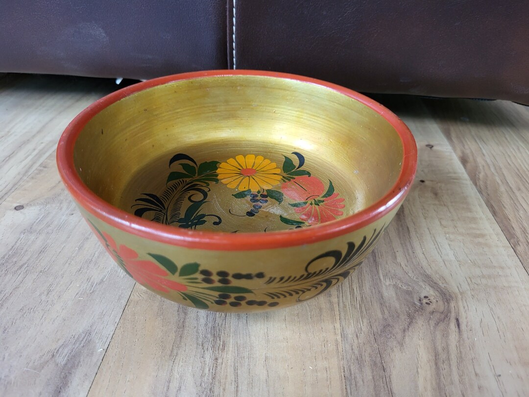 Vintage Russian Khokhloma Lacquerware Hand Painted Floral Bowl - Etsy