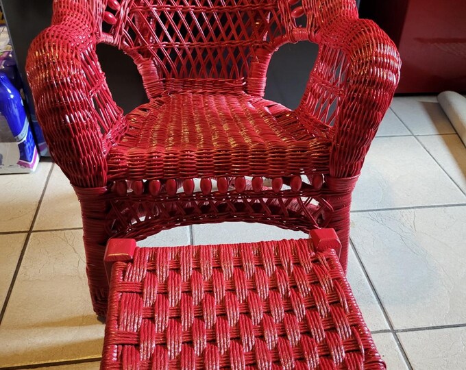 Vintage Kids Red Wicker Chair & Foot Stool - Etsy