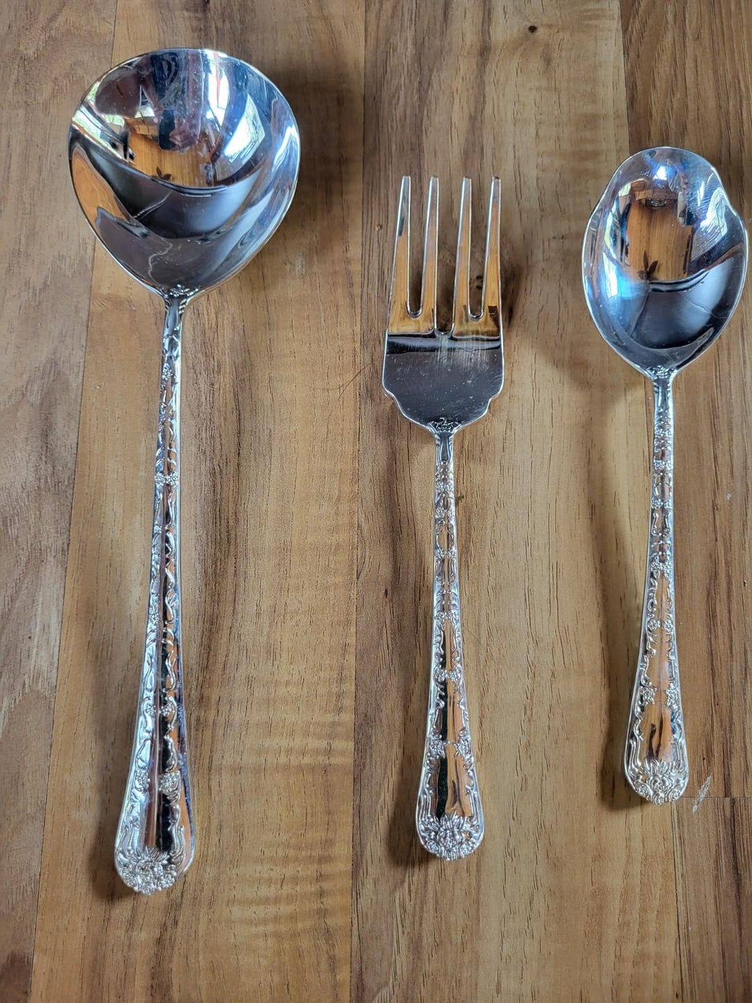 Set of 3 Vintage WM Rogers and Son Enchanted Rose Serving Spoons & Fork ...