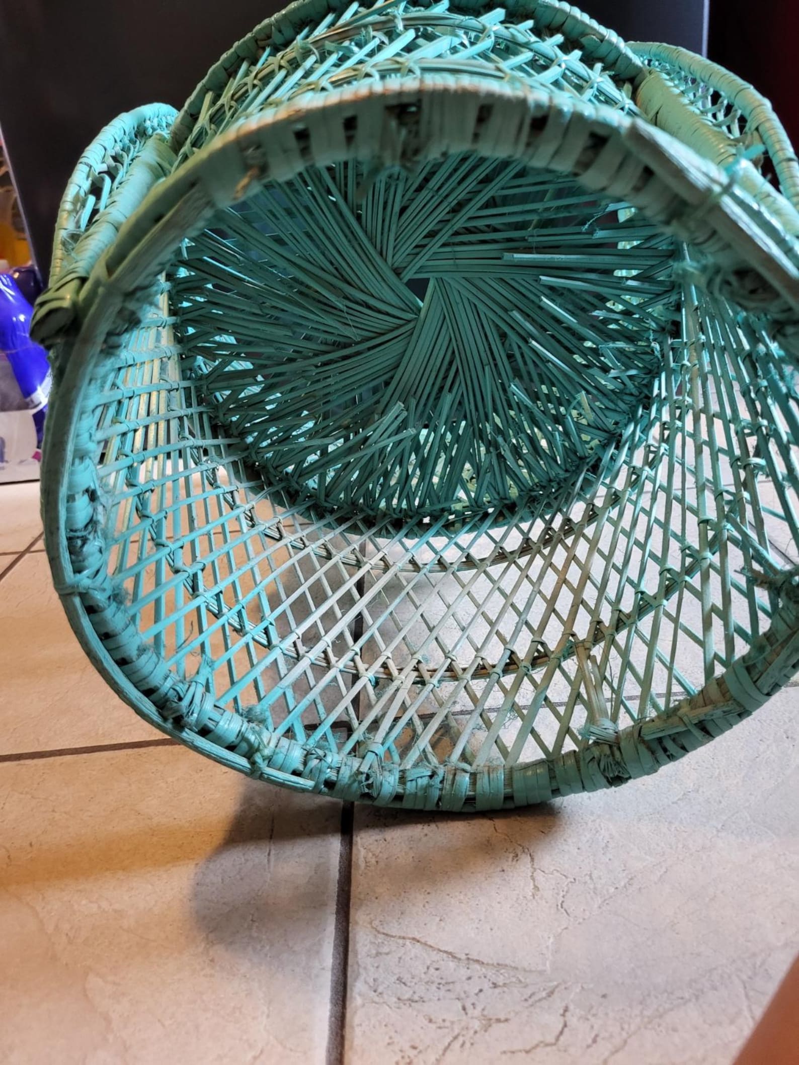 Vintage Kids Turquoise Wicker Chair - Etsy