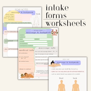 Massage Intake Form, SOAP Notes, Body Map, Printable Worksheets ...
