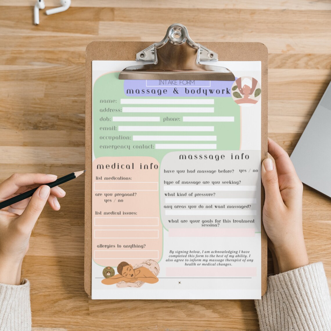 Massage Intake Form, SOAP Notes, Body Map, Printable Worksheets ...