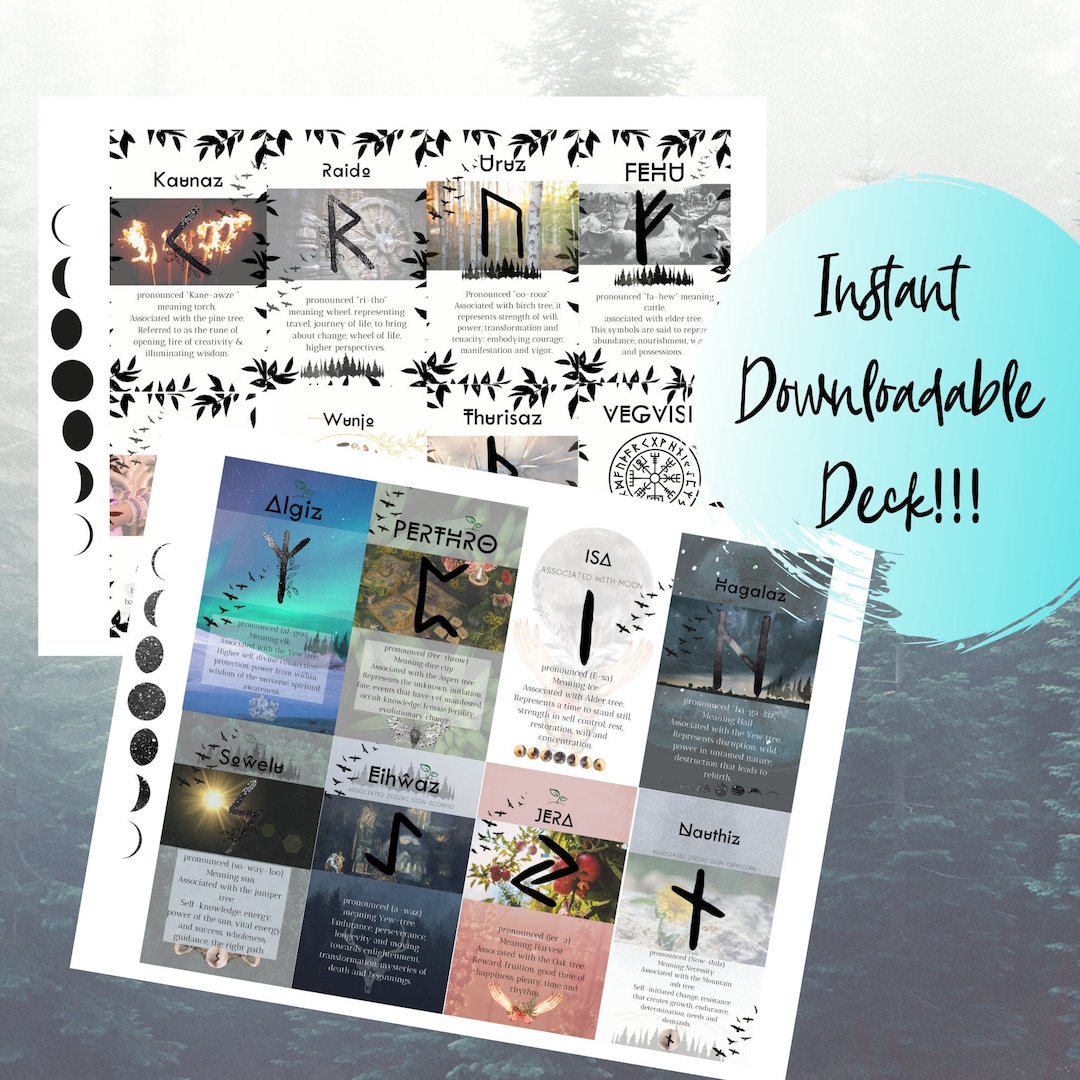 Nordic Runic Downloadable Deck, Printable Runes Cards, Norse Rune ...