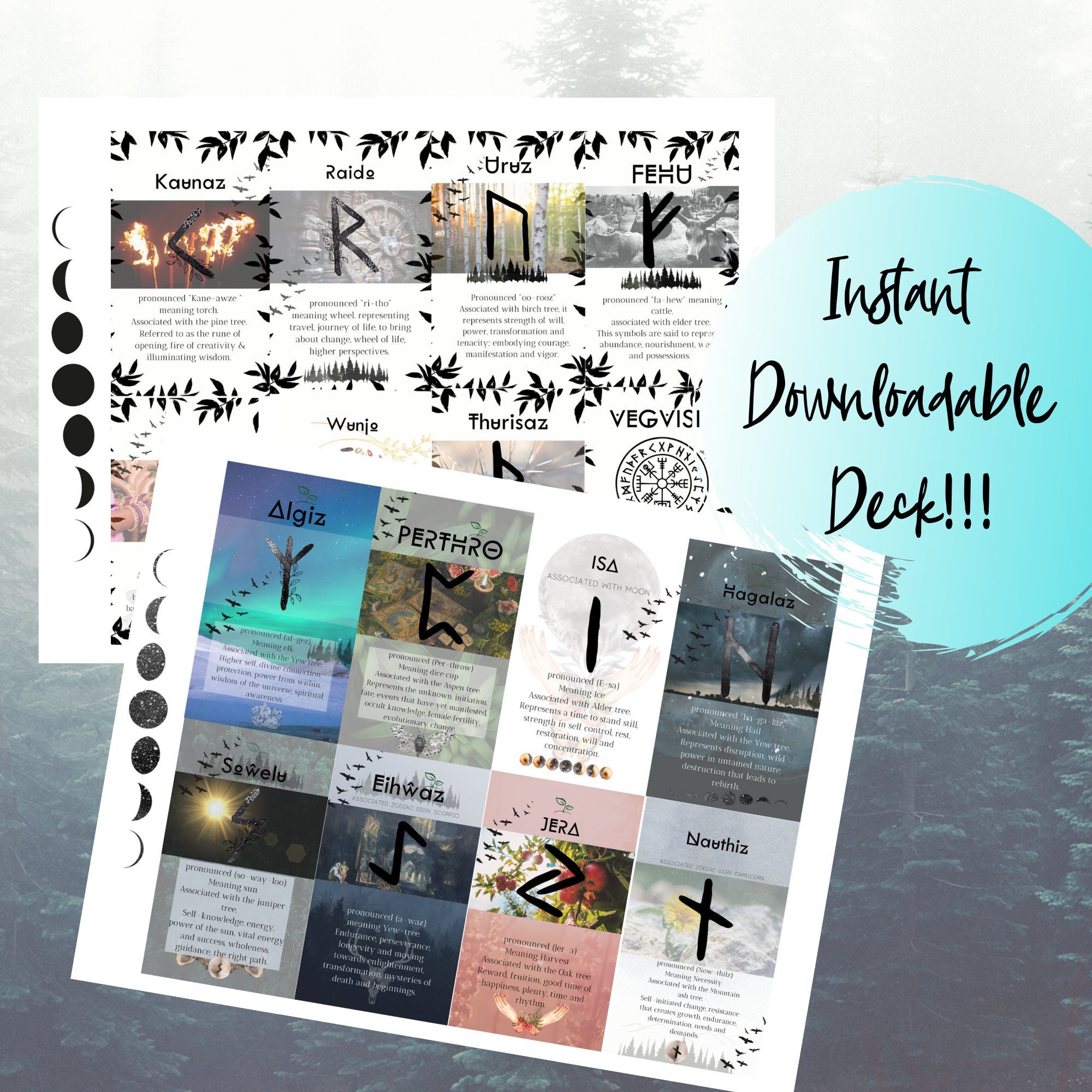 Nordic Runic Downloadable Deck, Printable Runes Cards, Norse Rune ...
