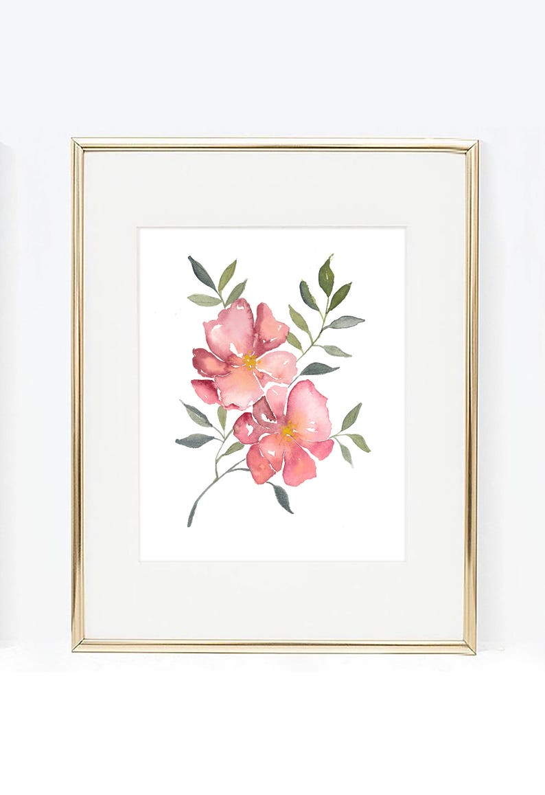 Simple flower portrait Watercolor Floral Print | Etsy
