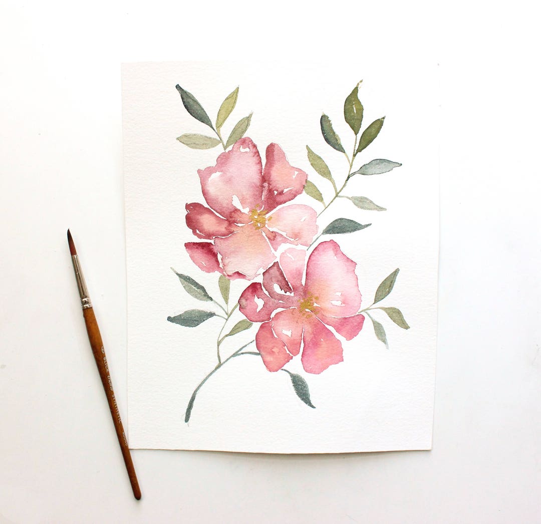 Simple Flower Portrait, Watercolor Floral Print - Etsy
