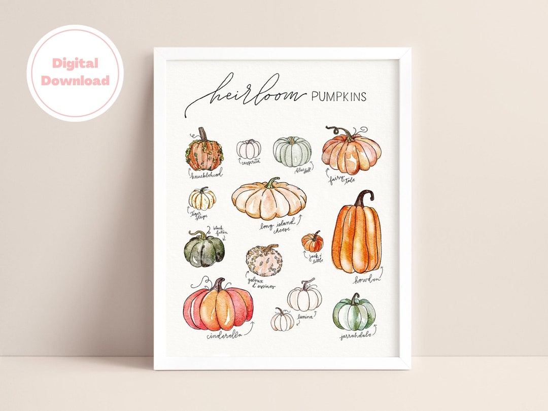 Fall Decor Pumpkin Watercolor Print, Pumpkin Printable, Rustic Fall ...