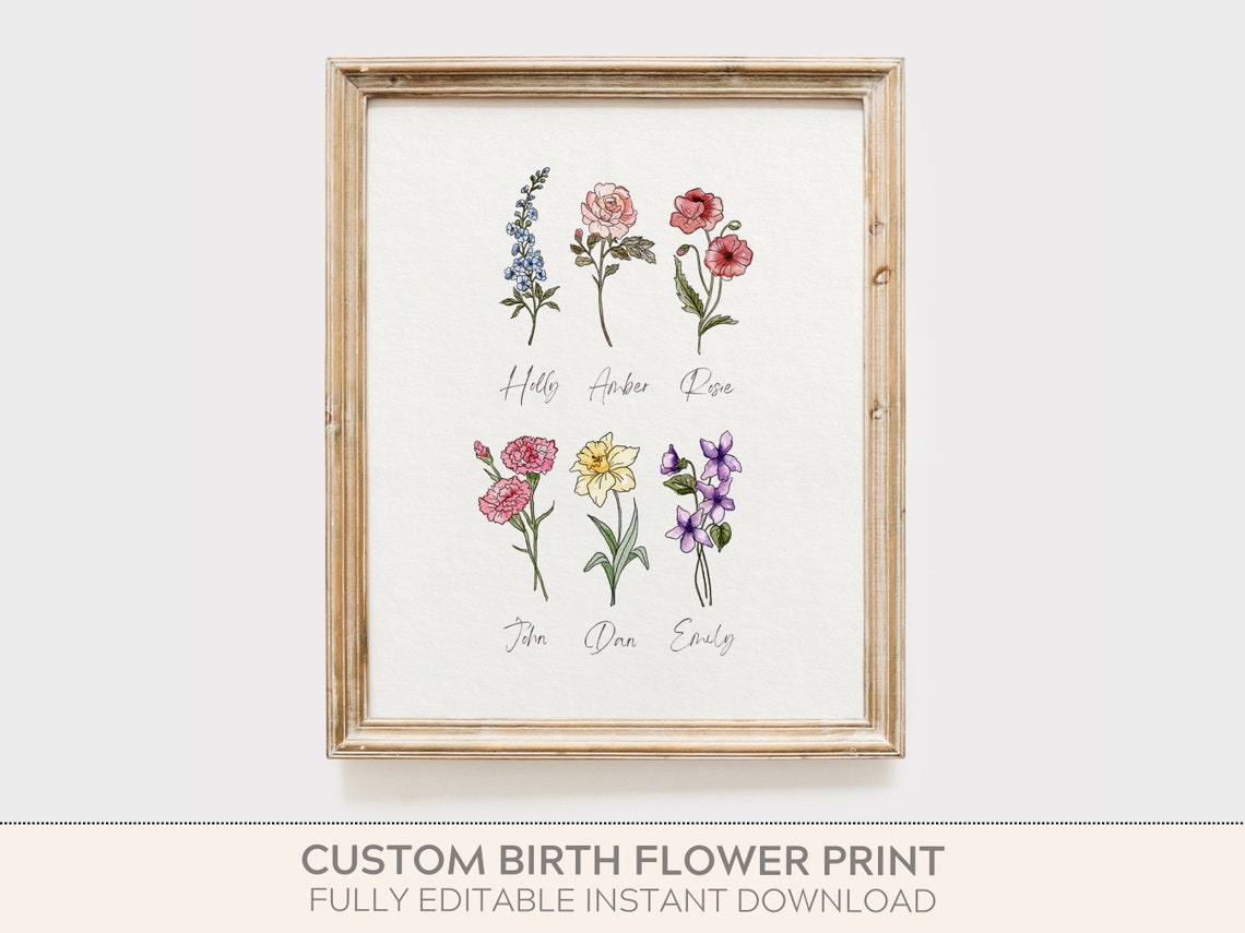 Combined Birth Flower, Affordable Mother's Day Gift, Birth Month Flower ...