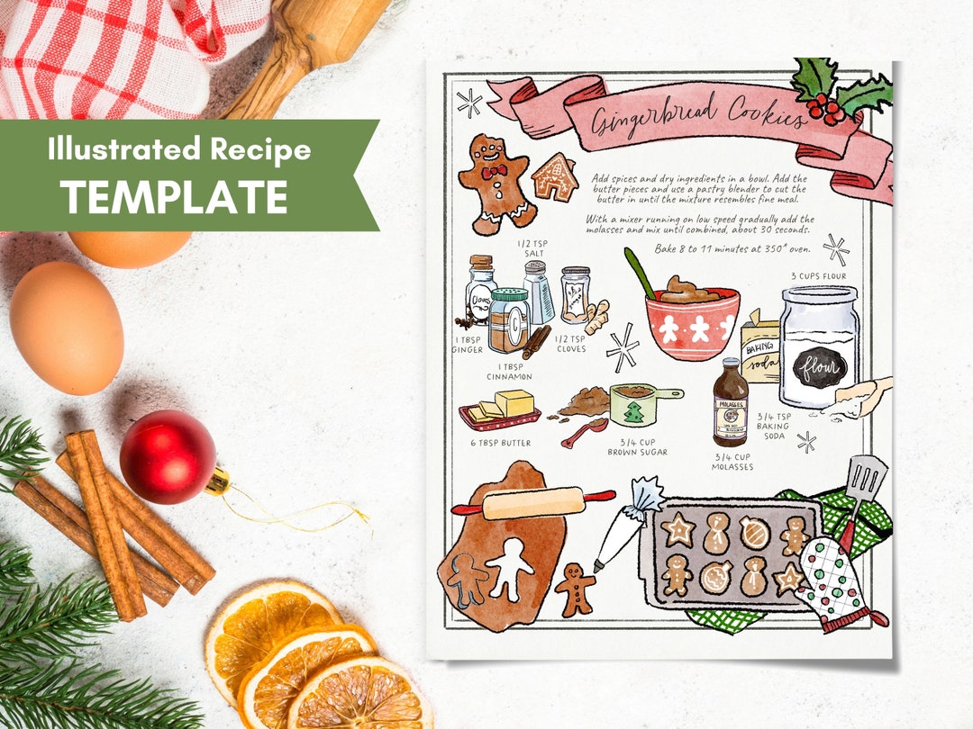 Recipes Custom Illustrated Recipe Template, Ebook Recipes, Christmas ...