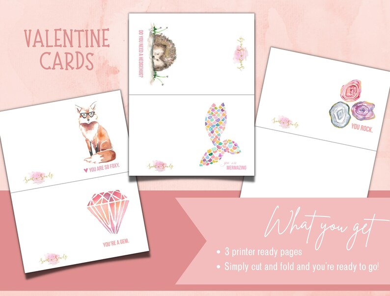 Valentine Card Downloadable Bundle, 5 Valentine Cards, Ready to Print ...