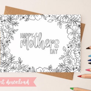 Happy Mother's Day Printable Coloring Card, Mother's Day Card, Card ...