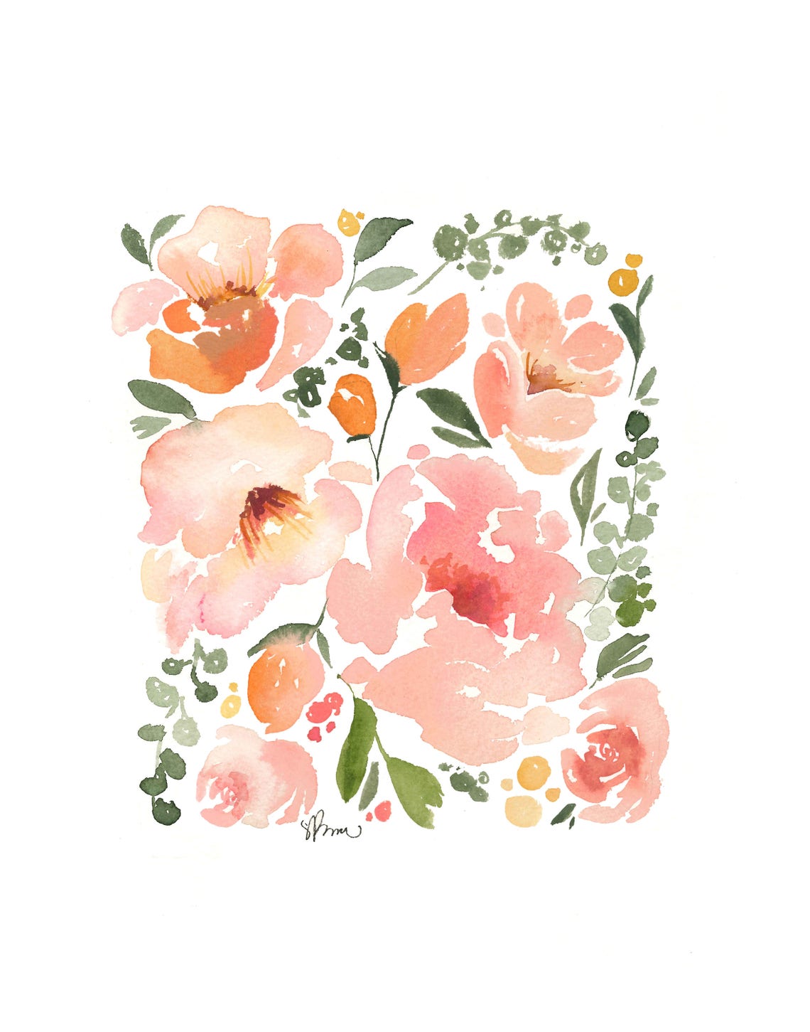 Square Flower Design Home Decor Watercolor Flowers - Etsy