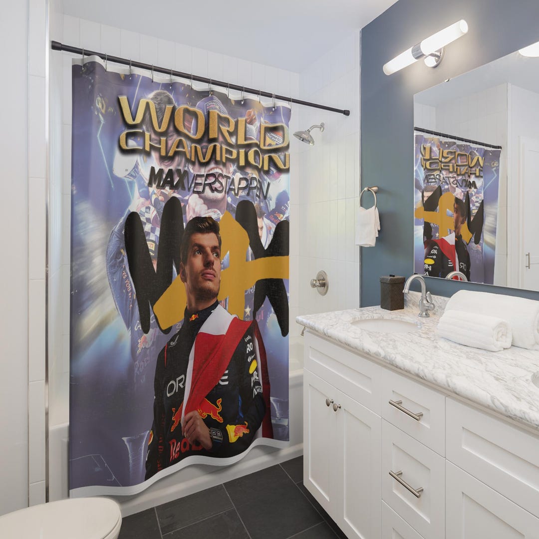 Max Verstappen 4 Time Champion Shower Curtains Red Bull Racing Home ...