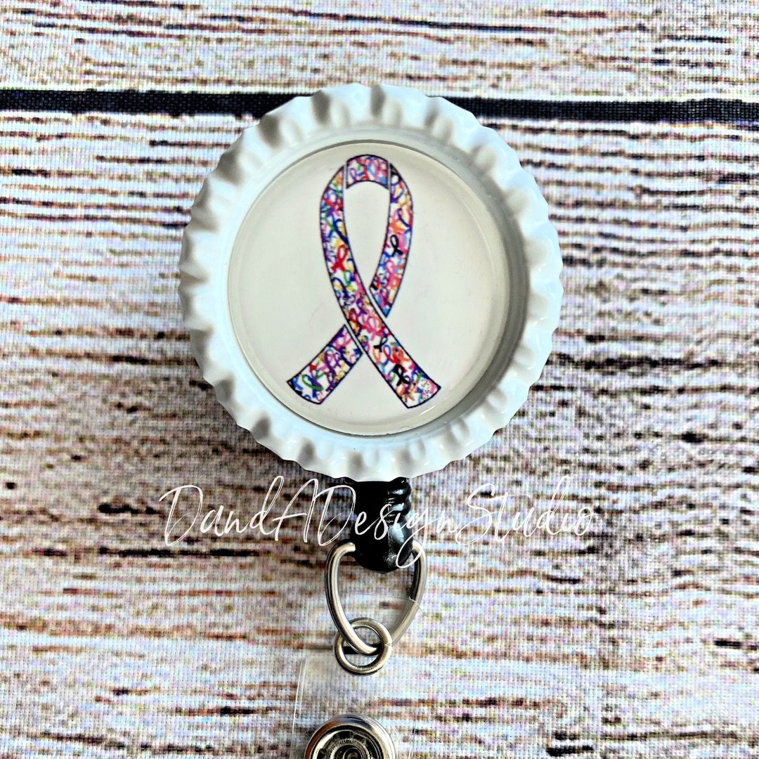 Cancer Ribbon Badge Reel | Custom Text Option | All Cancers | Oncology ...