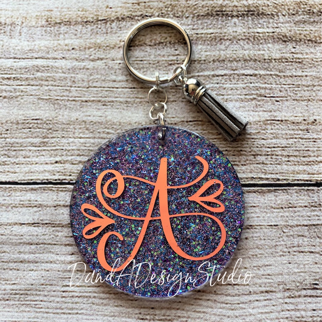 Custom Initial Keychain | Glitter Keychain | Gift for Her | Holographic ...