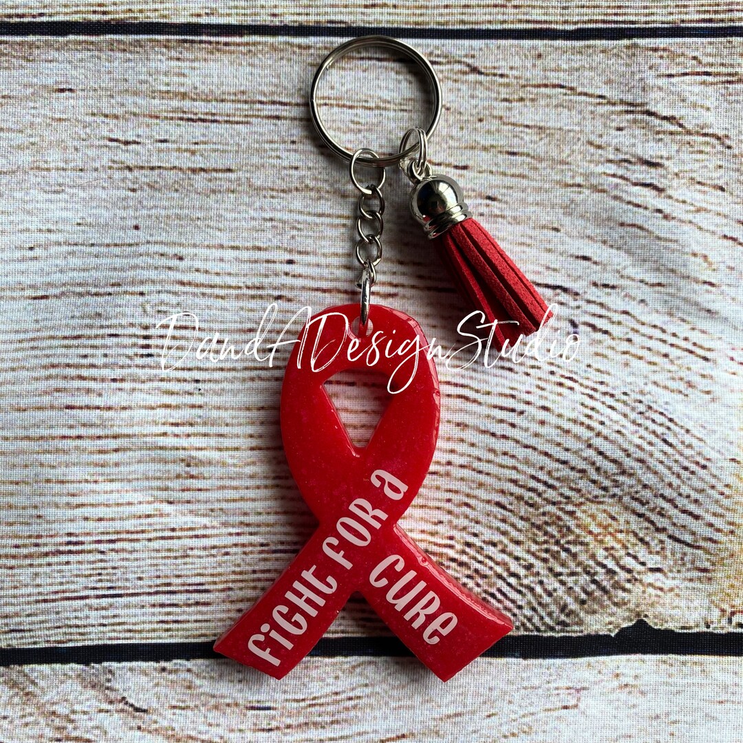 Red Ribbon Keychain Heart Disease Awareness Gift for Him Gift for Her ...