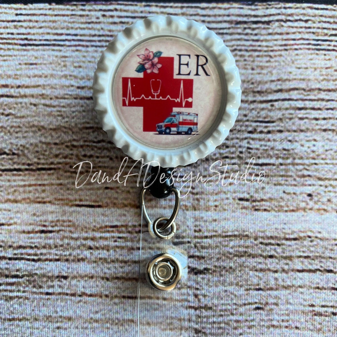 ER Badge Clip Emergency Department Red Cross Ambulance | Etsy