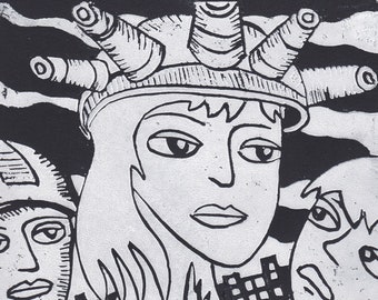 Melodika City Girl -- Linoleum Print by Stephen Tunney - Etsy