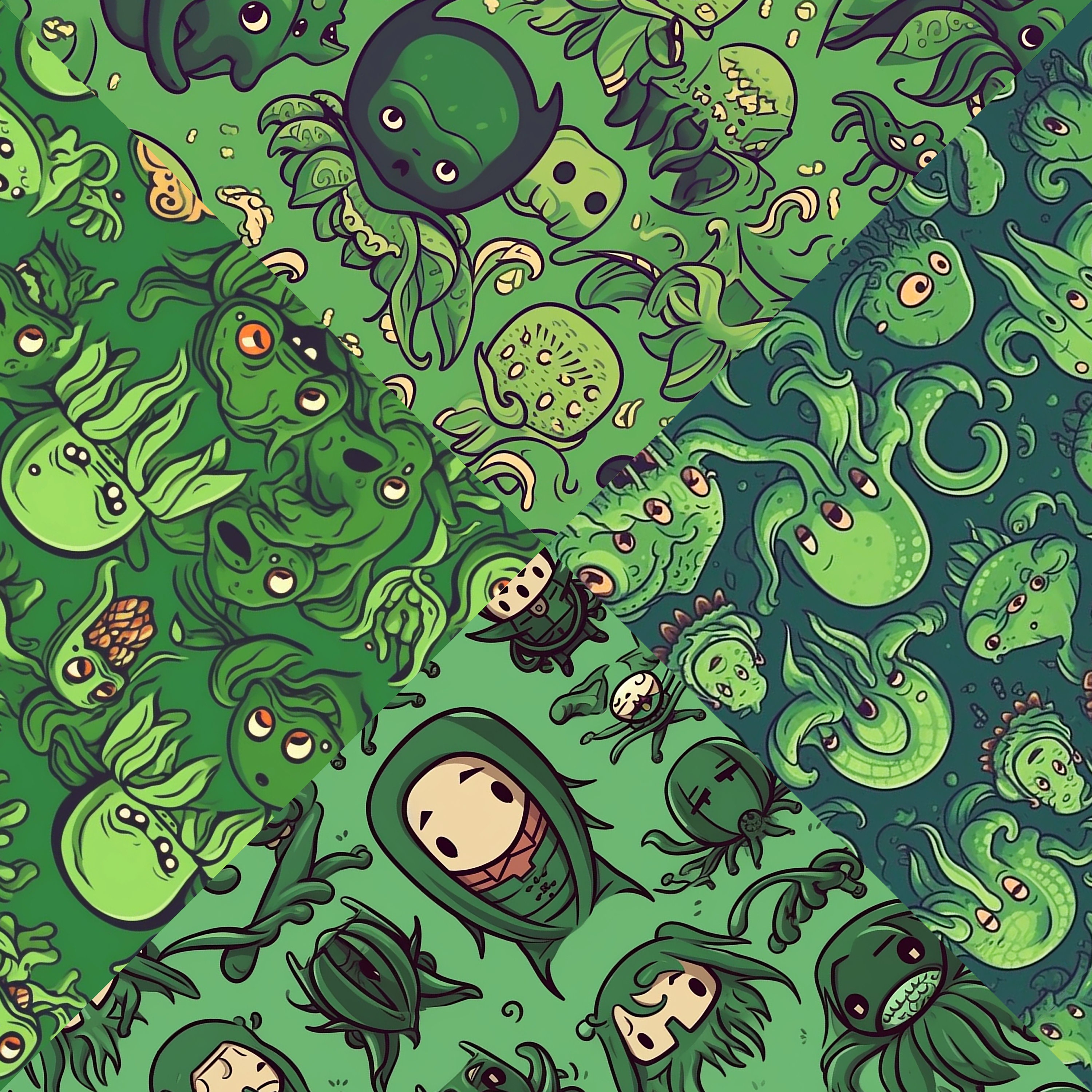 A Collection of 16 Cthulhu and Old Gods, Chibi Style Inspired Seamless ...
