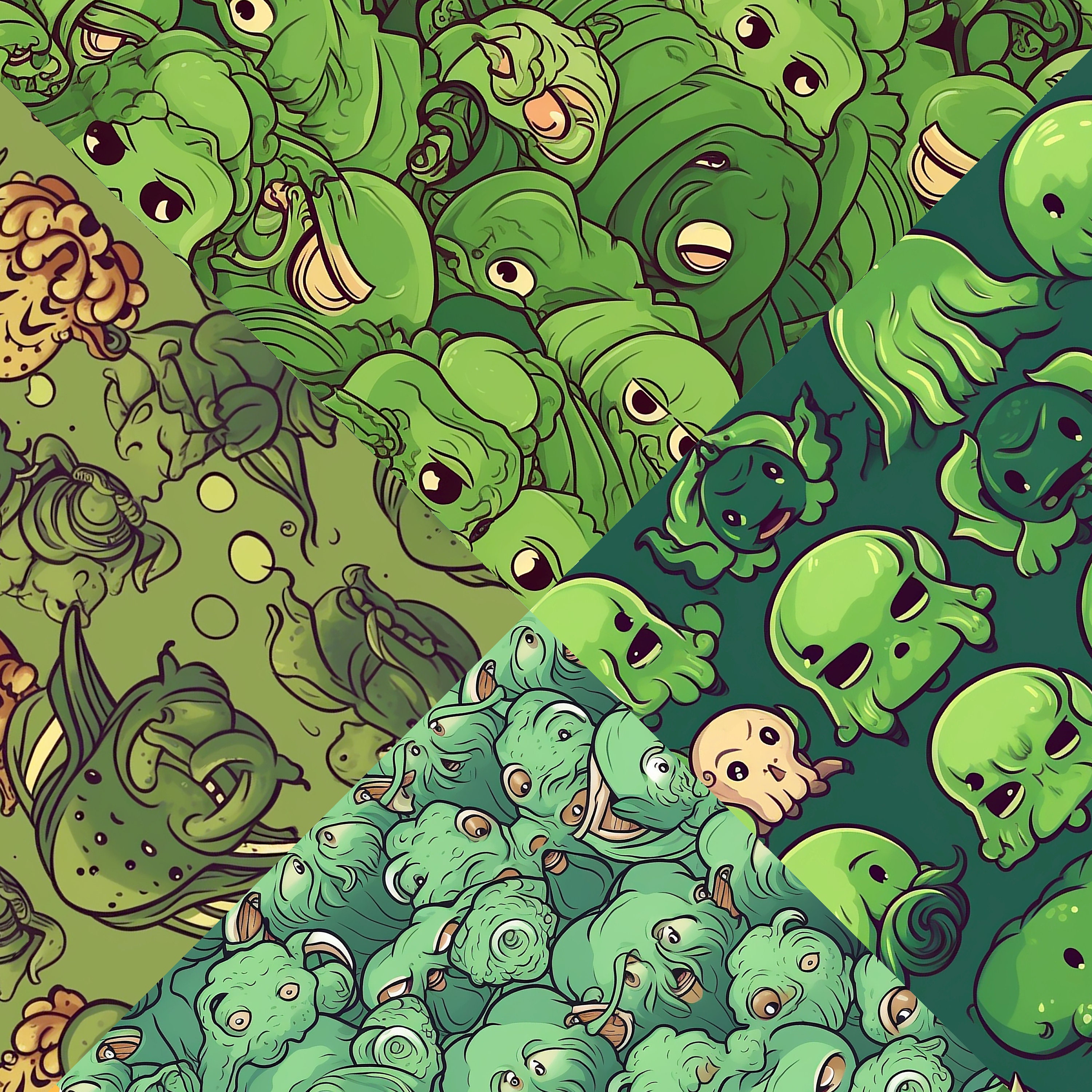 A Collection of 16 Cthulhu and Old Gods, Chibi Style Inspired Seamless ...
