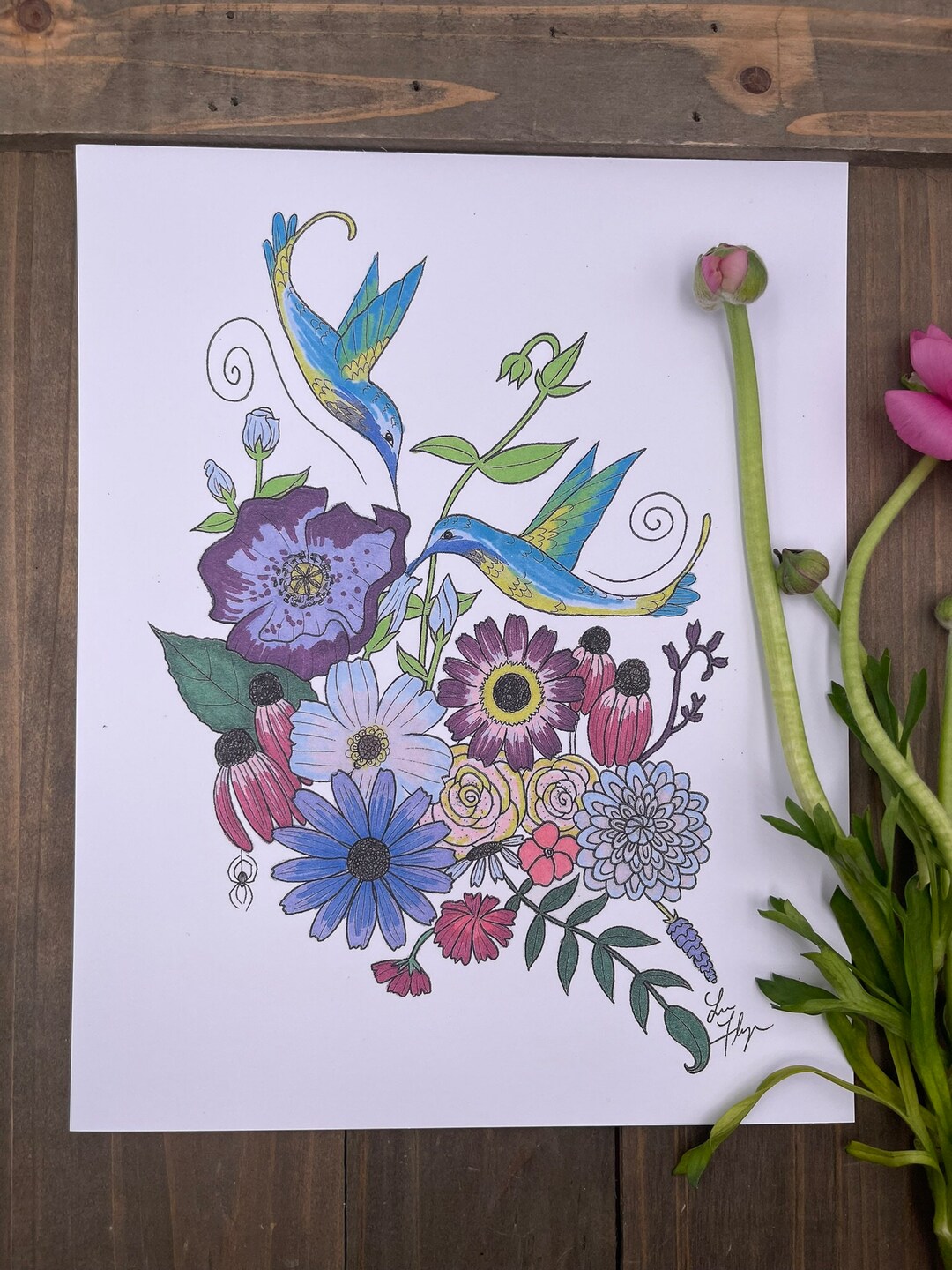 Hummingbird Bouquet Art Print - Etsy