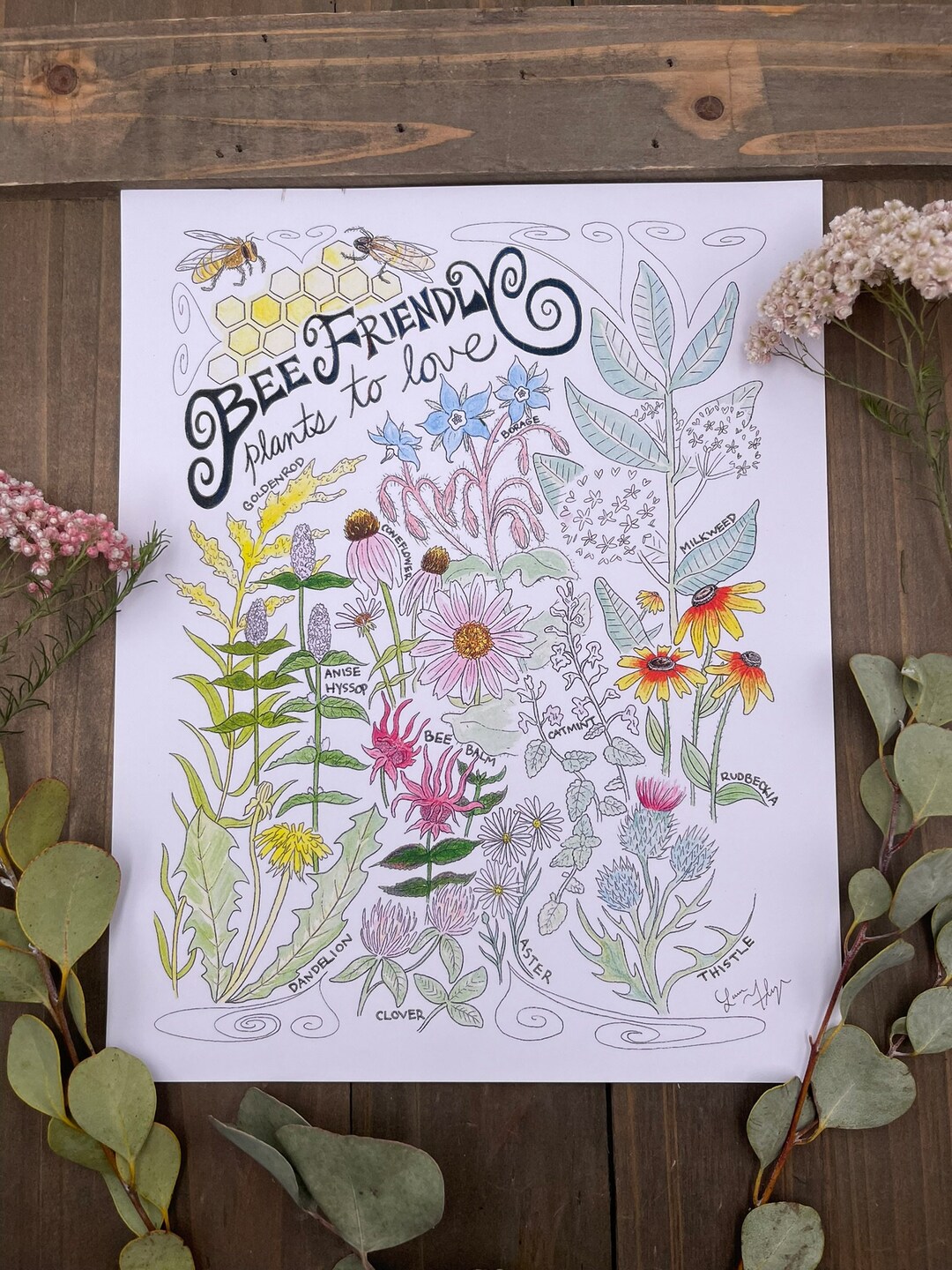 Bee Friendly Pollinator Plants Art Print - Etsy