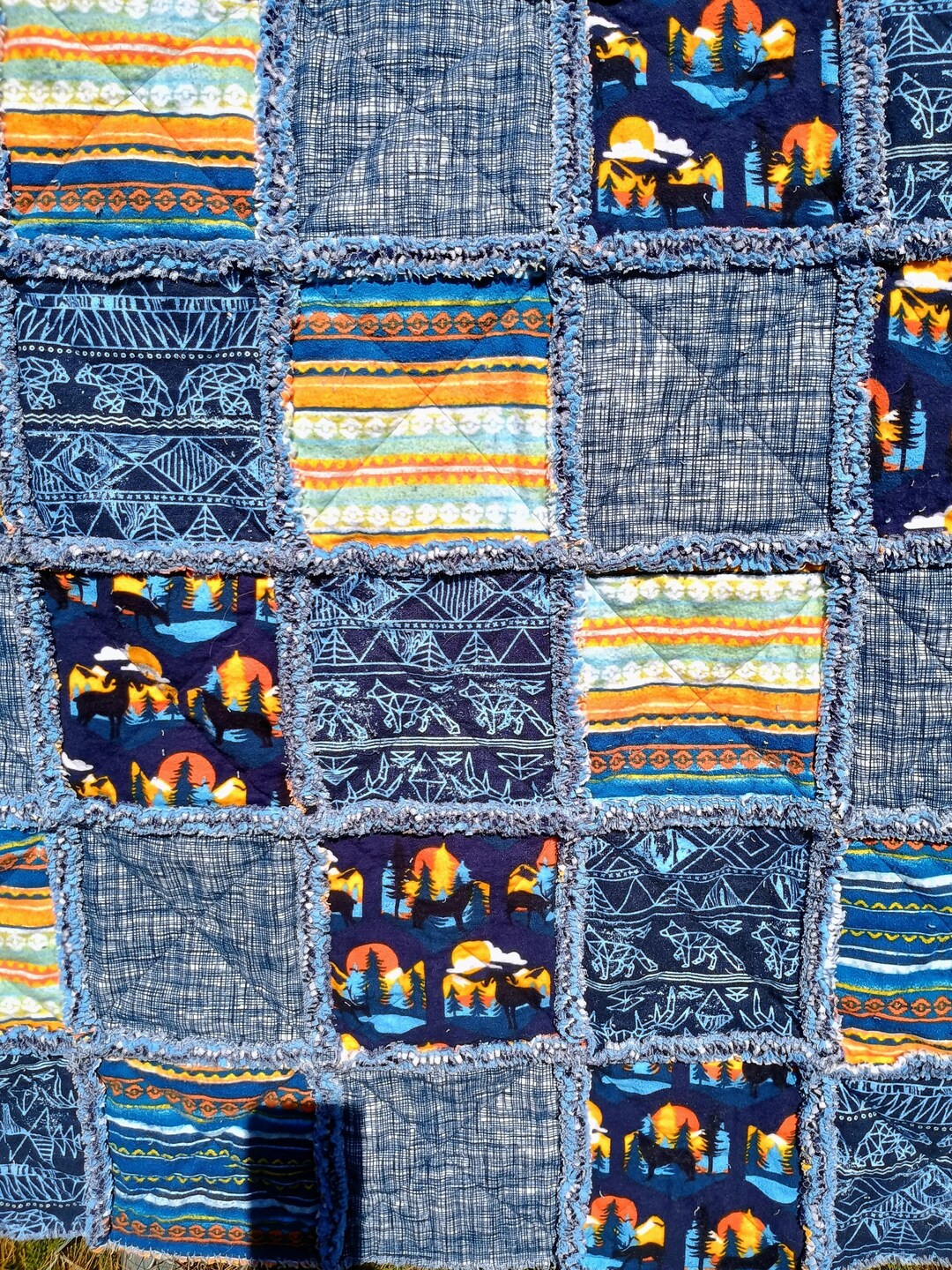 Rag Quilt/ Flannel Rag Quilt/wilderness Rag Quilt/rag Throw/rag Flannel ...