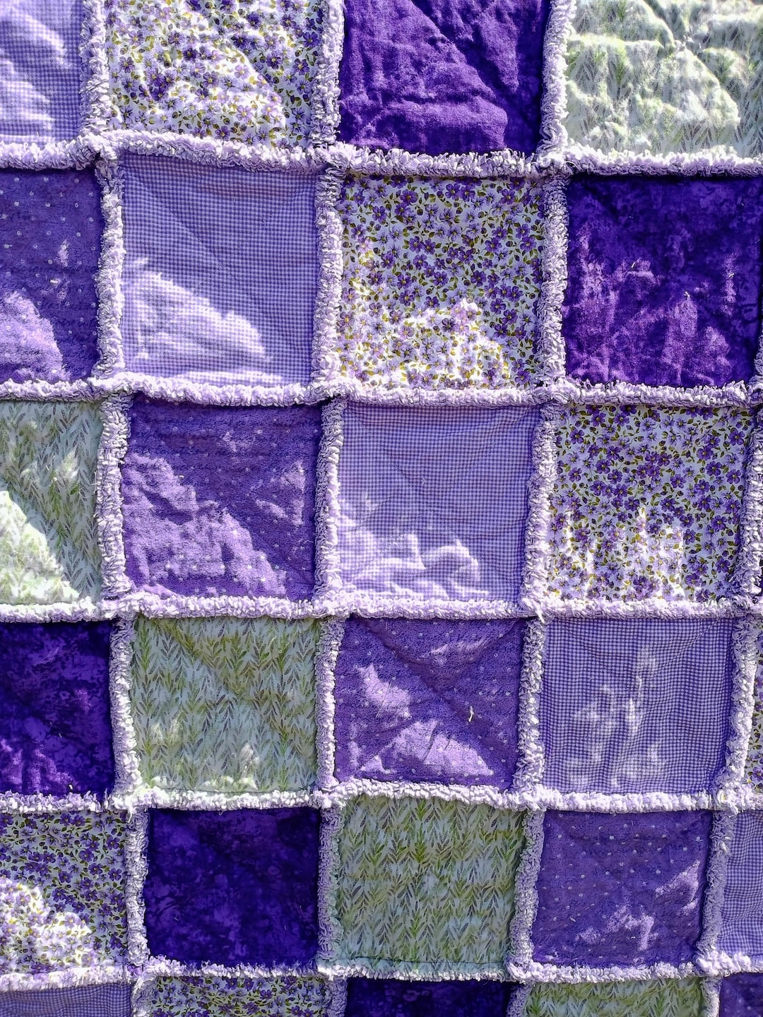 Rag Quilt/floral Rag Quilt/throw Rag Quilt/cotton Rag Quilt/purple Rag ...