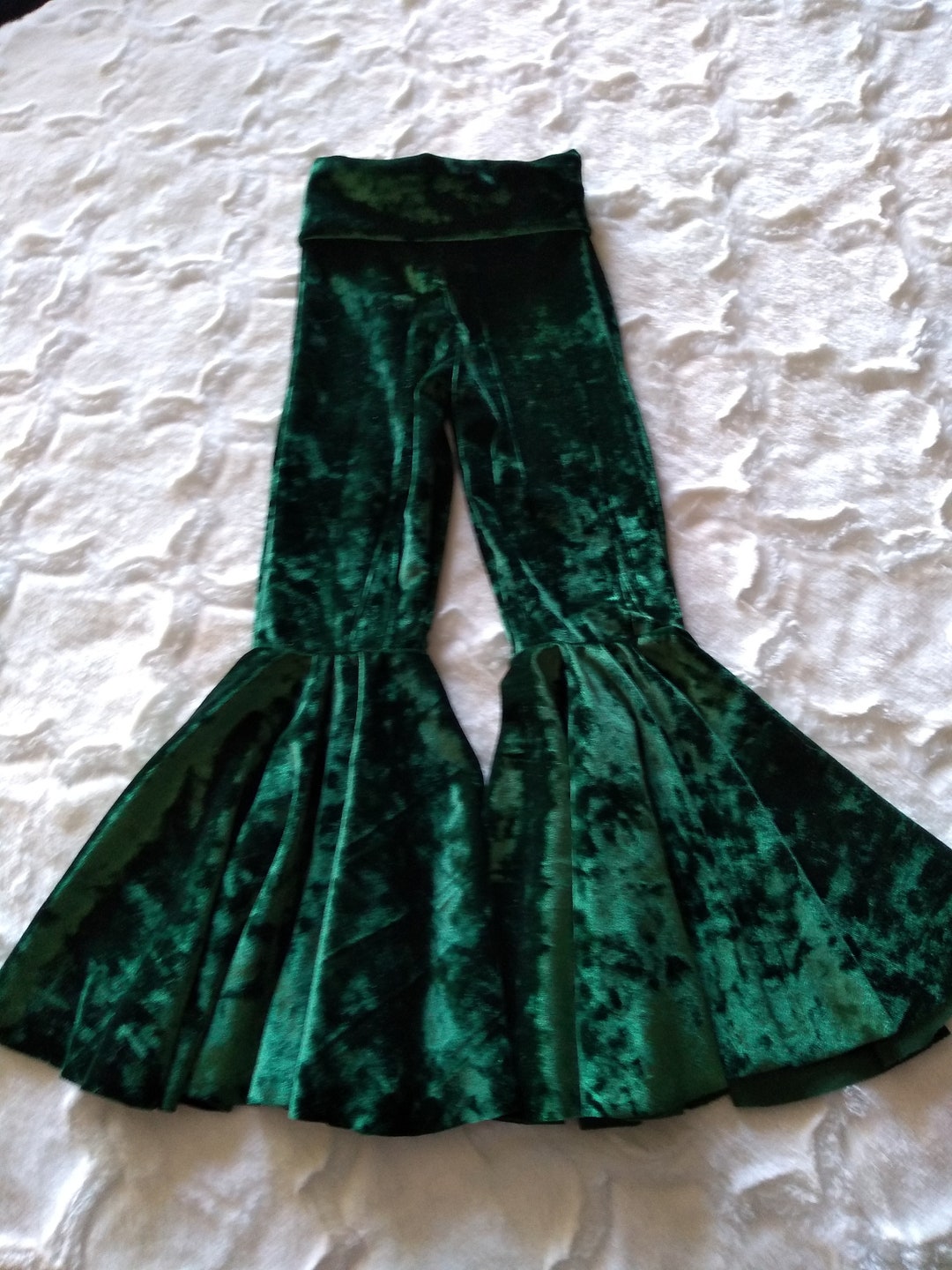 Baby Girls Bell Bottoms/emerald Crushed Velvet Bell Bottoms/bell ...