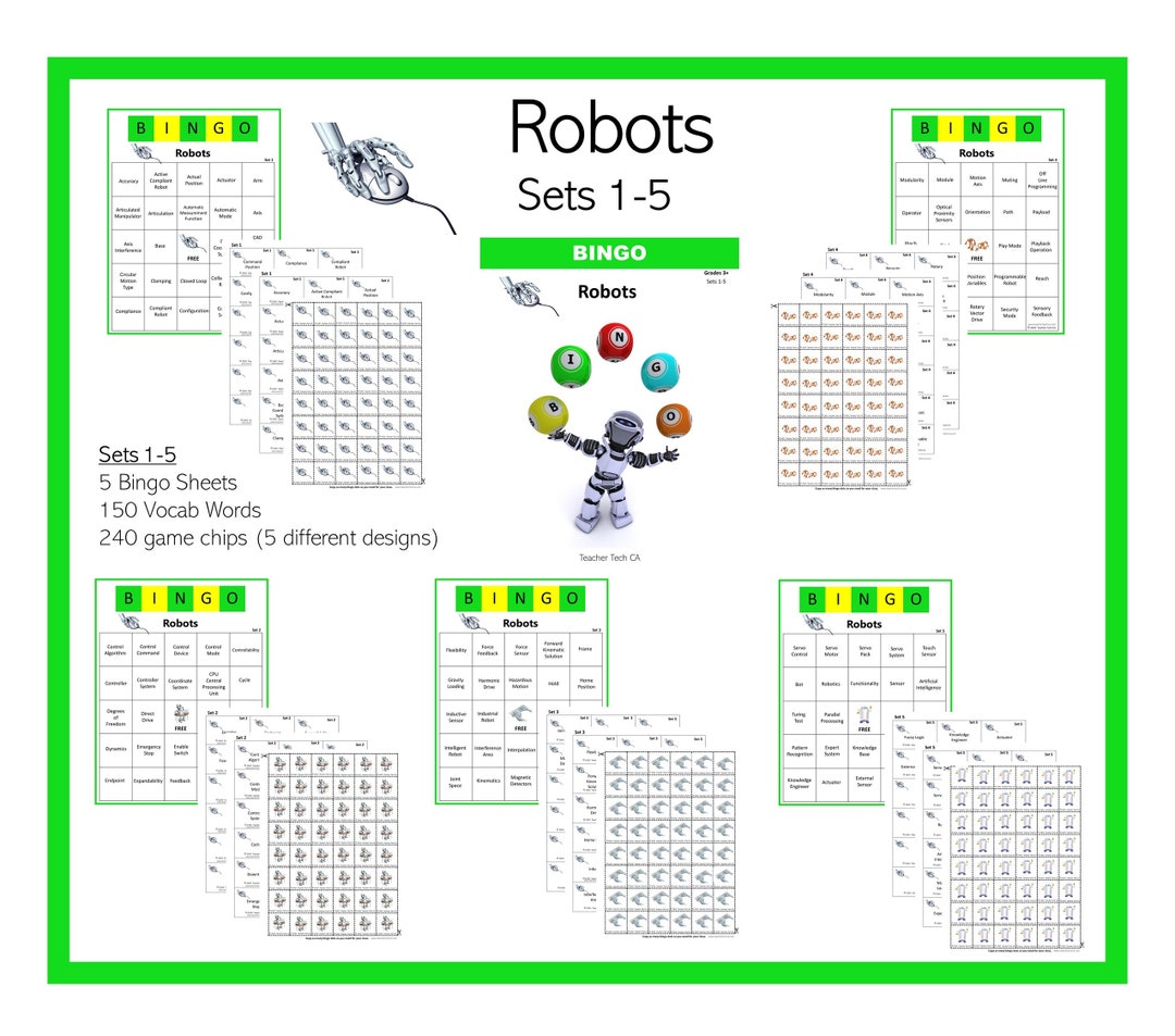 Robots Bingo Game Sets 1-4 (free Bonus Set #5) - Etsy