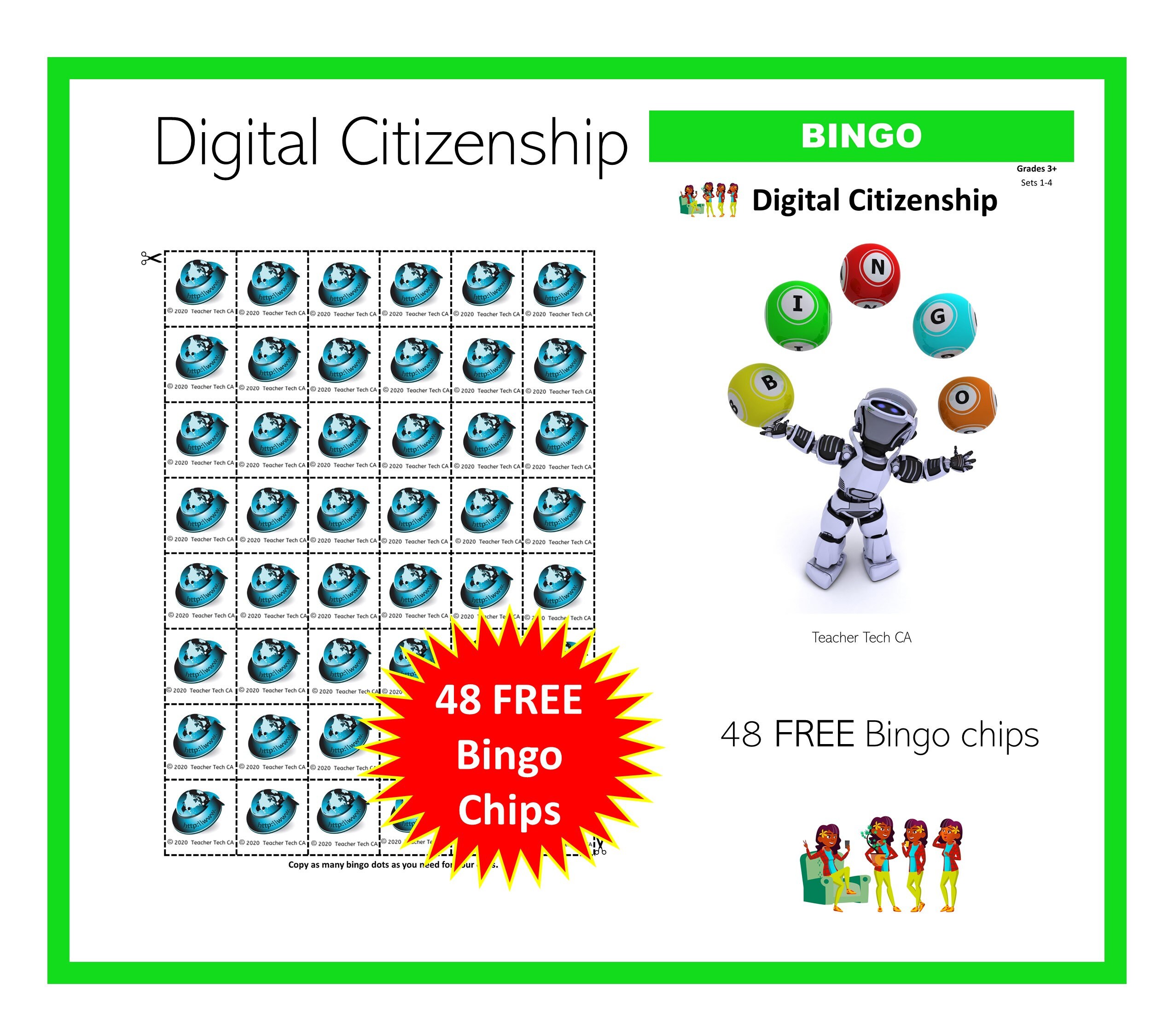 Digital Citizenship Bingo Game Sets 1-4 48 FREE Bingo Chips - Etsy