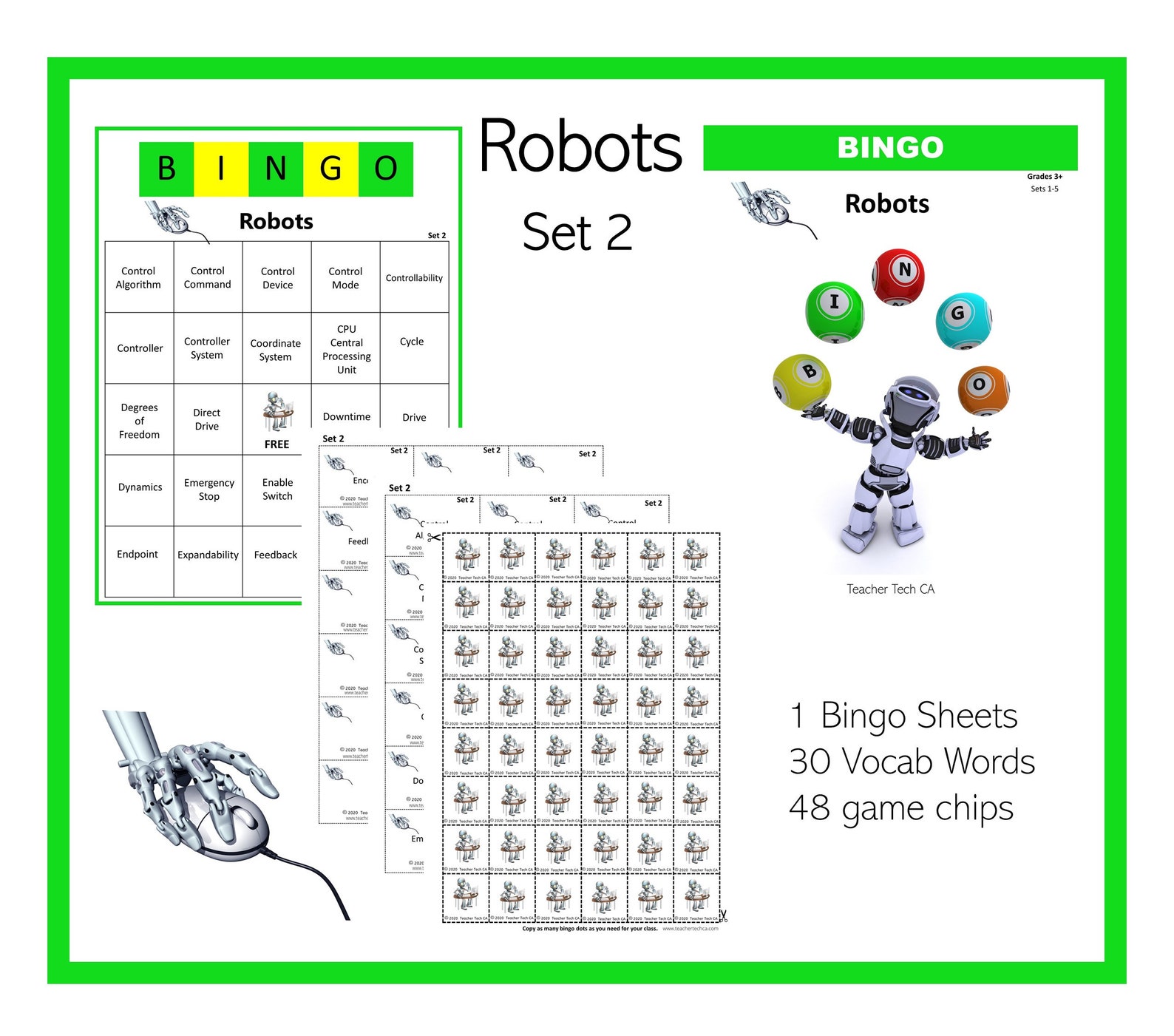 Robots Bingo Game Sets 1-4 (free Bonus Set #5) - Etsy