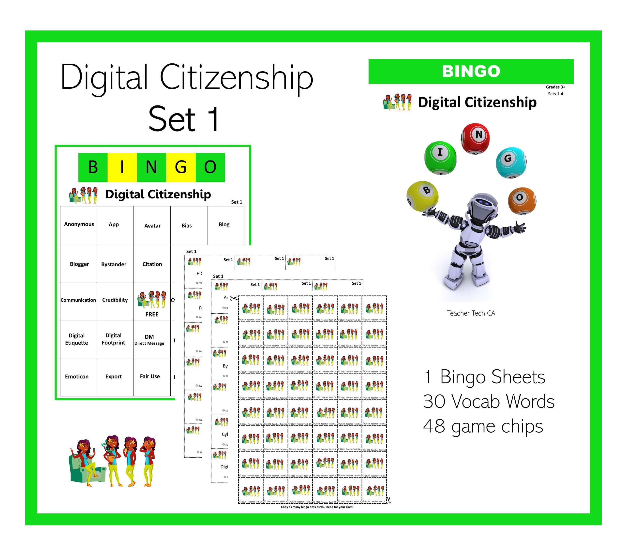 Digital Citizenship Bingo Game Sets 1-4 (48 FREE Bingo Chips) - Etsy