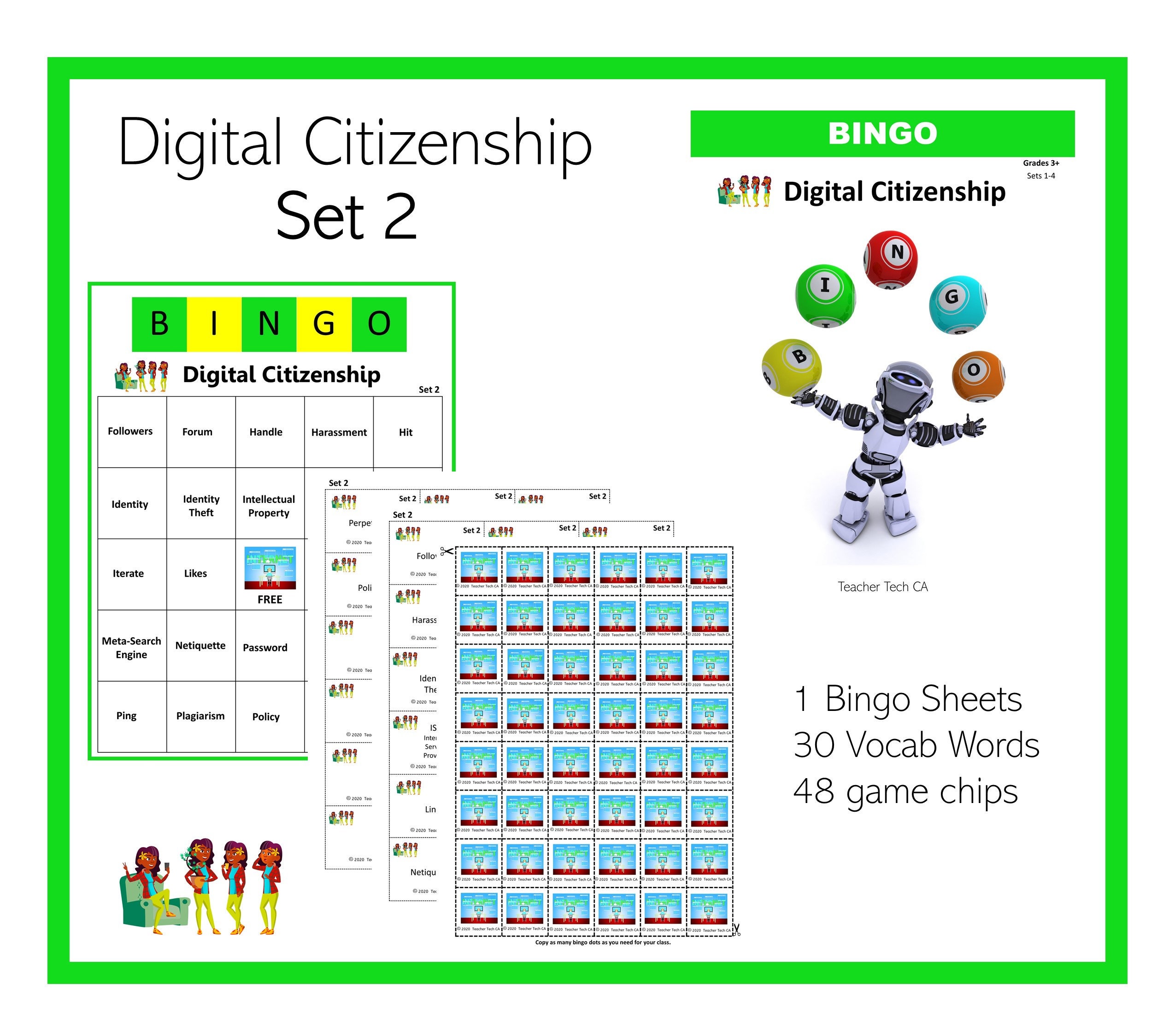 Digital Citizenship Bingo Game Sets 1-4 (48 FREE Bingo Chips) - Etsy
