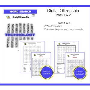 Digital Citizenship Word Search Parts 1 & 2 - Etsy
