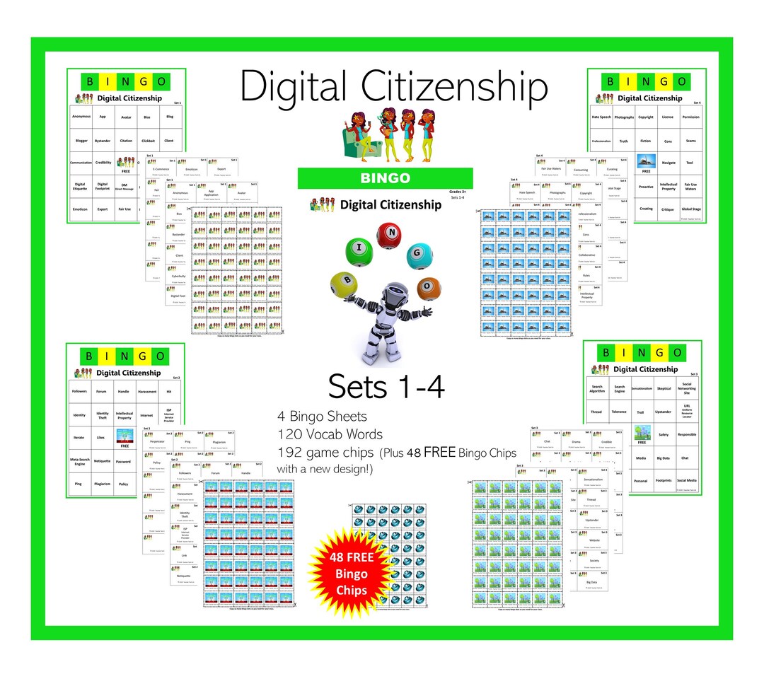 Digital Citizenship Bingo Game Sets 1-4 (48 FREE Bingo Chips) - Etsy