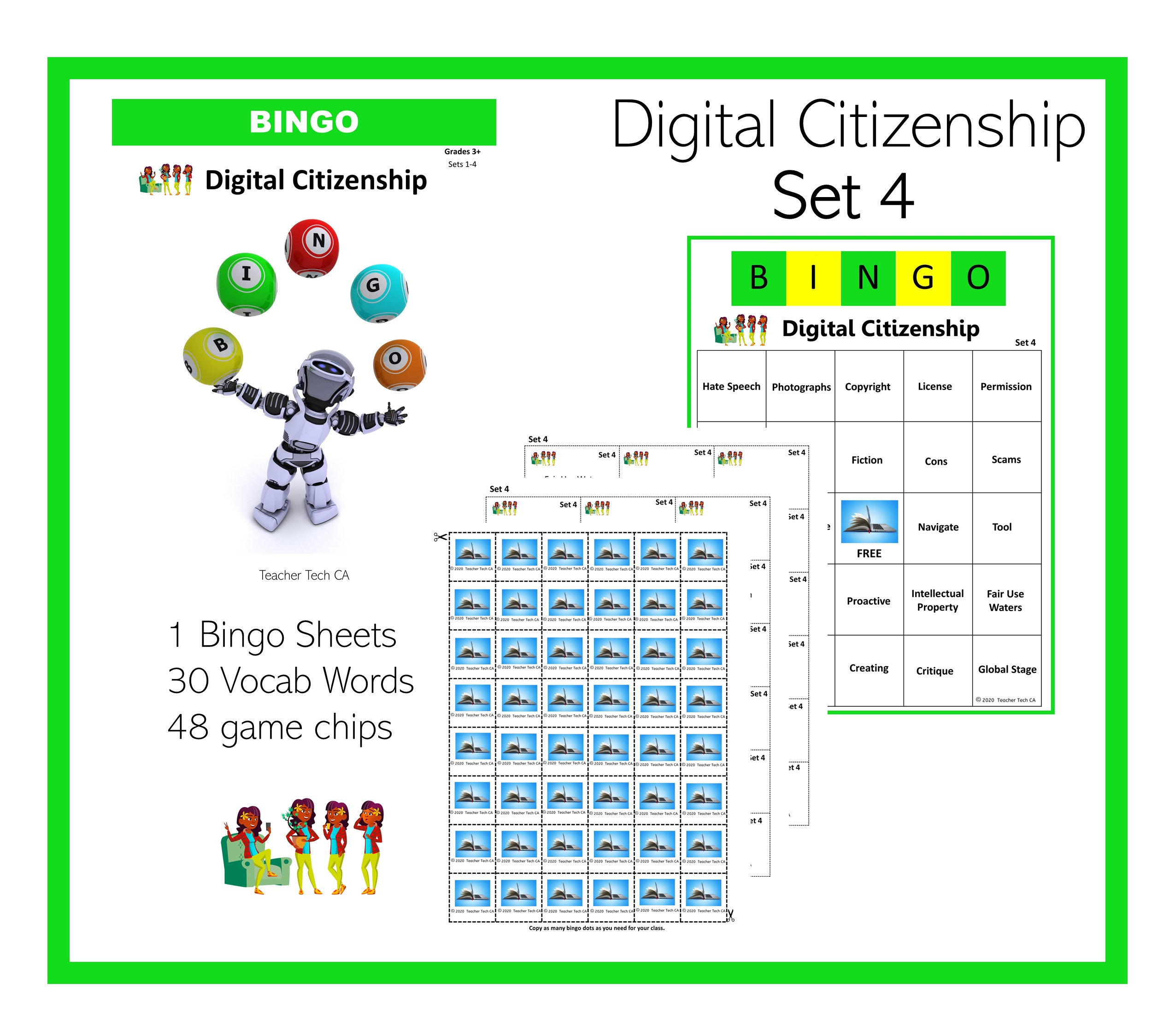 Digital Citizenship Bingo Game Sets 1-4 (48 FREE Bingo Chips) - Etsy