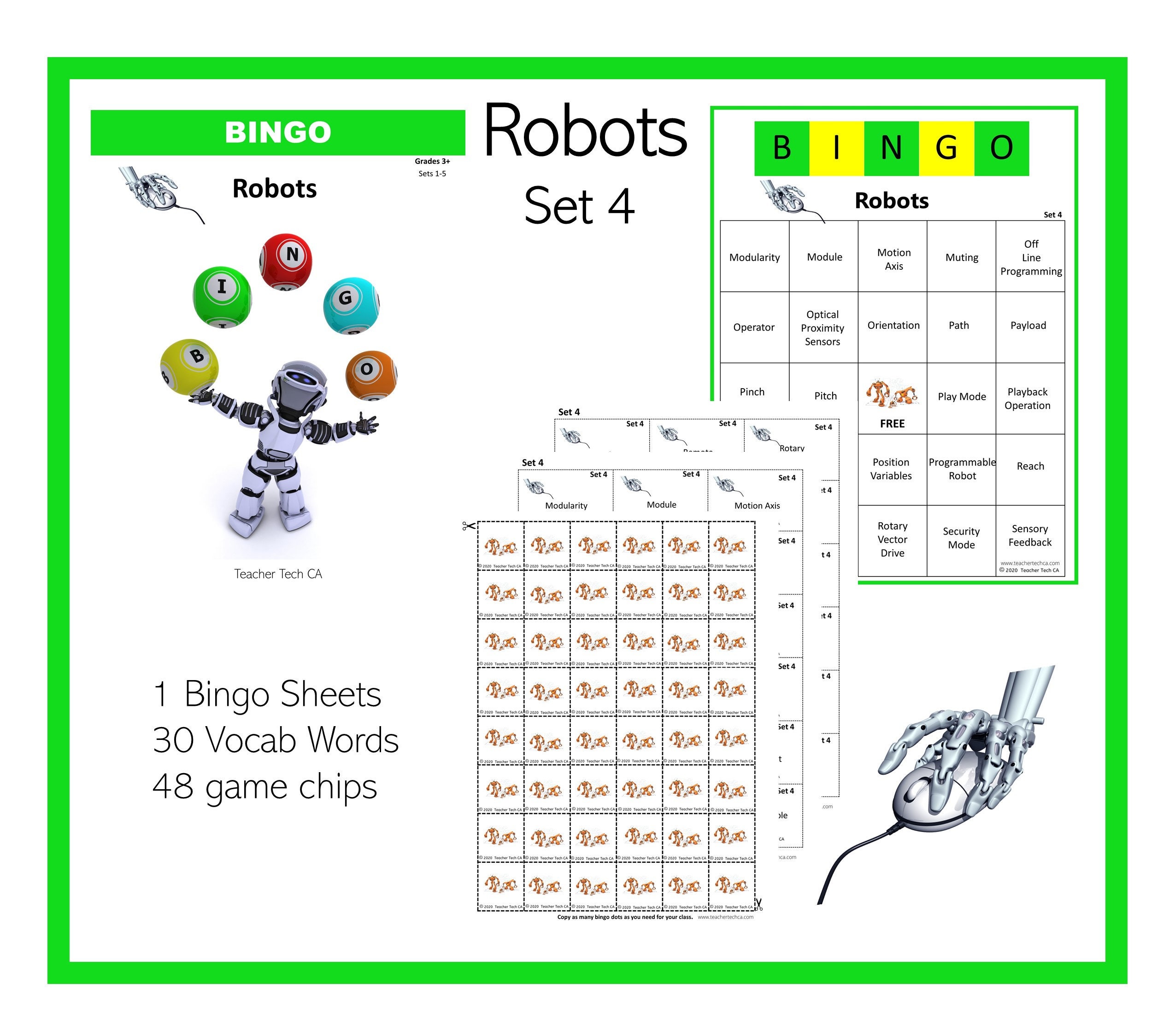 Robots Bingo Game Sets 1-4 (free Bonus Set #5) - Etsy
