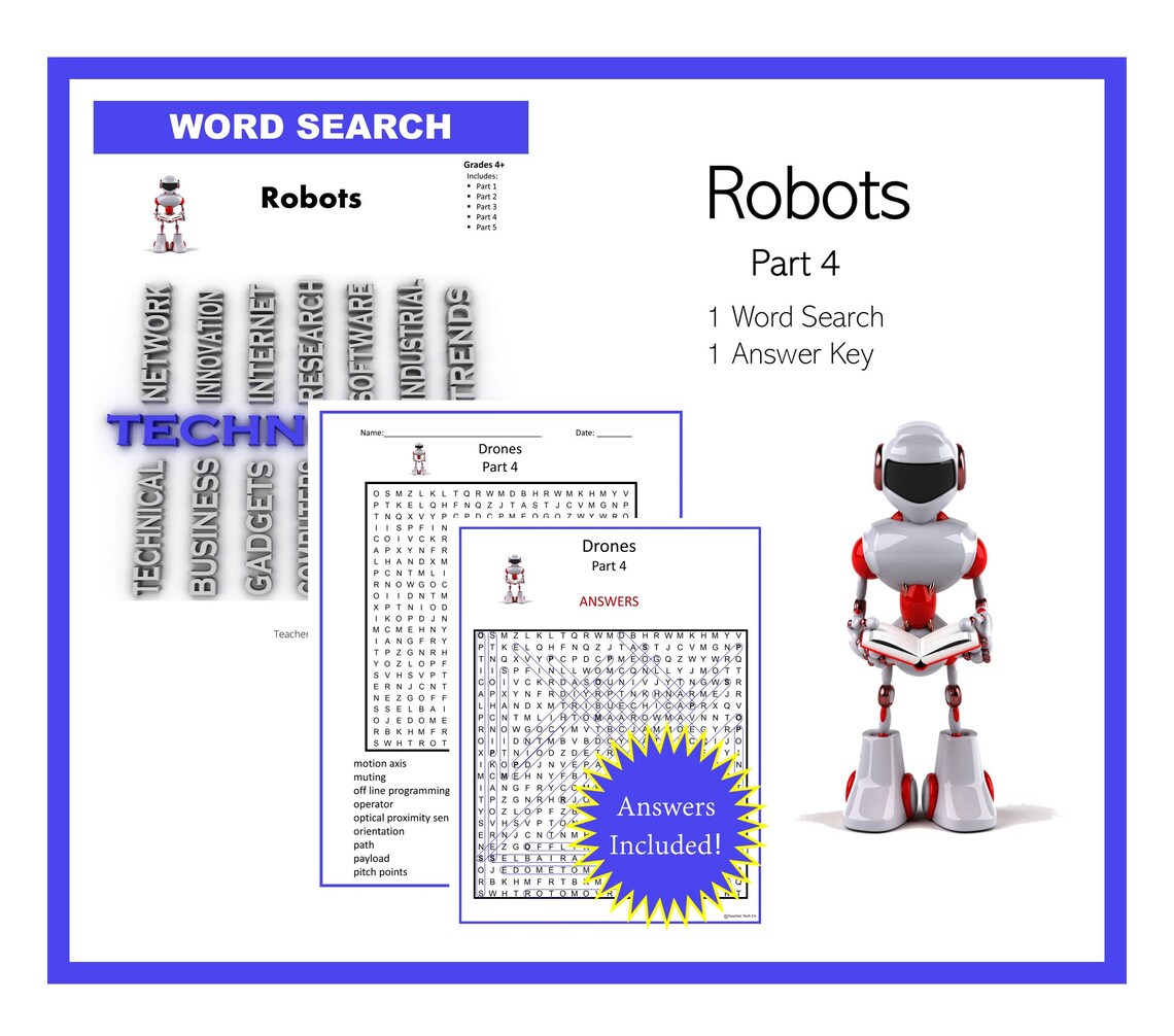 Robots Word Search Parts 1-4 (plus FREE 5th Word Search!) - Etsy UK