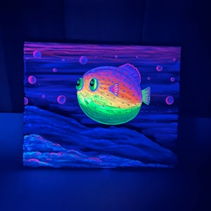Puffer Fish Painting Porcupine Fishart Blacklight Blowfish Cute Artwork ...