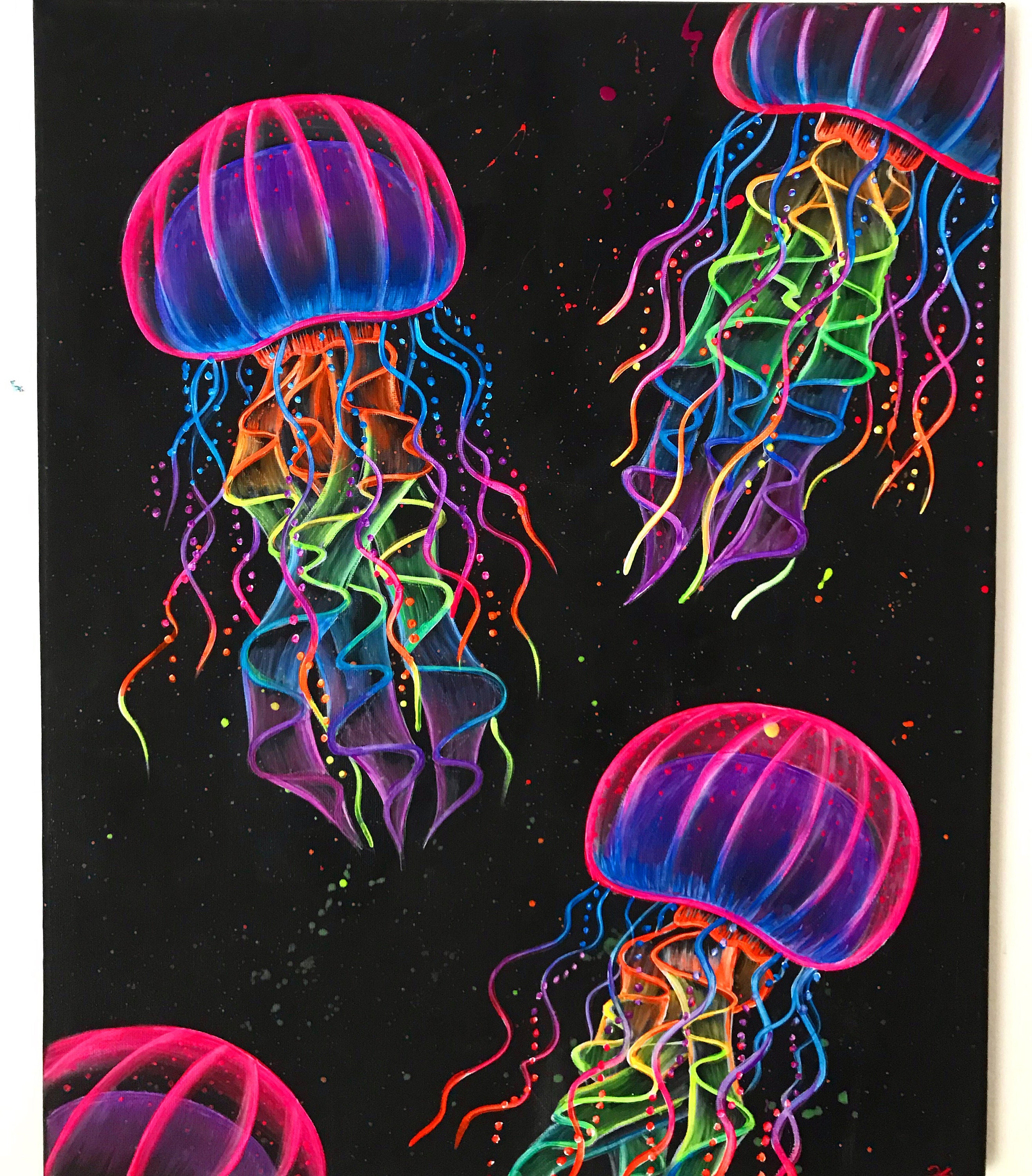 Black Light Jellyfish Painting Etsy
